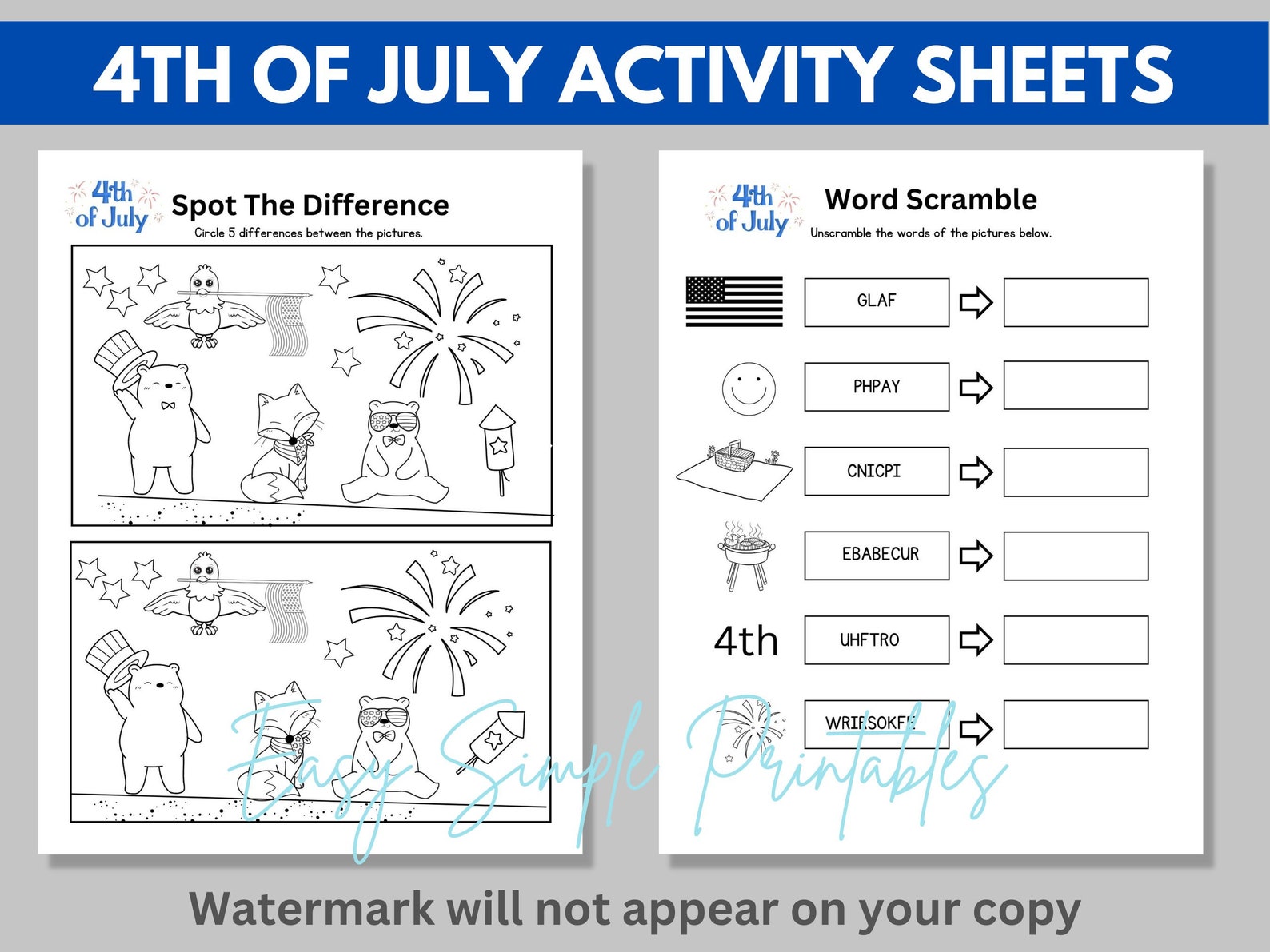 Fourth of July Activity Sheets 4th of July Activity Pages July 4th ...