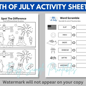Fourth of July Activity Sheets 4th of July Activity Pages July 4th ...