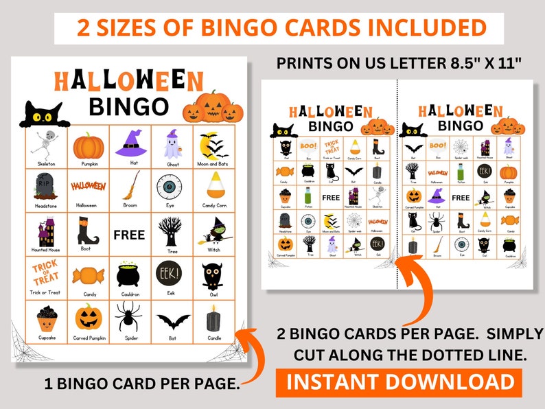 Halloween Bingo Game 30 Unique Halloween Bingo Cards Halloween Activity ...