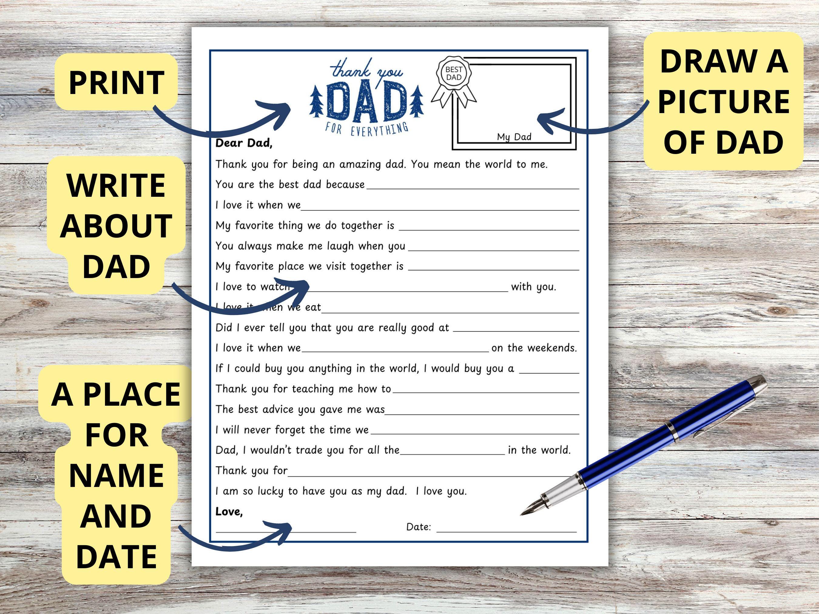 Father's Day Printable Letter, Father's Day Gift From Kids, Father's ...