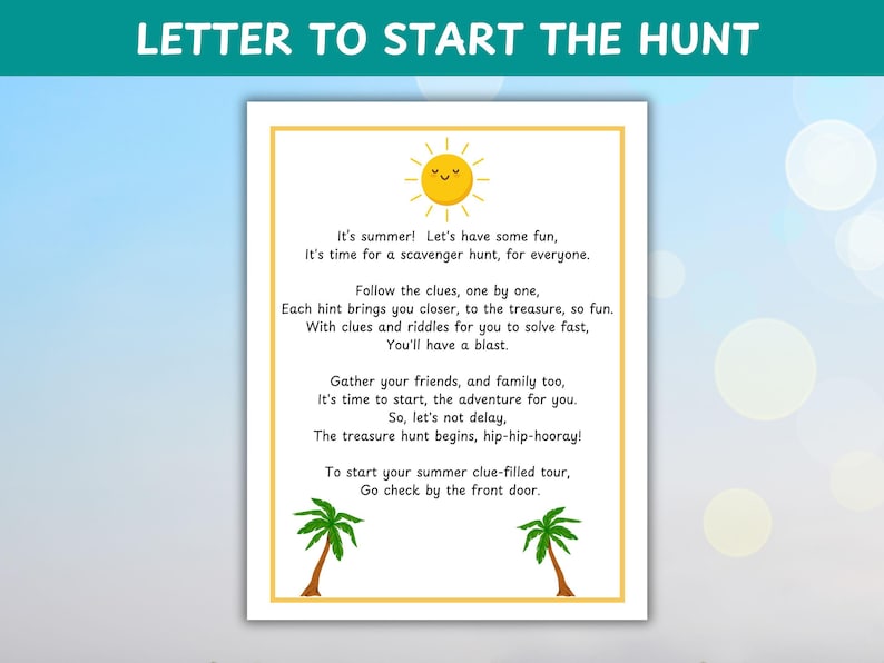 Summer Treasure Hunt Clues for Kids: Indoor Scavenger Game (PDF) - Etsy