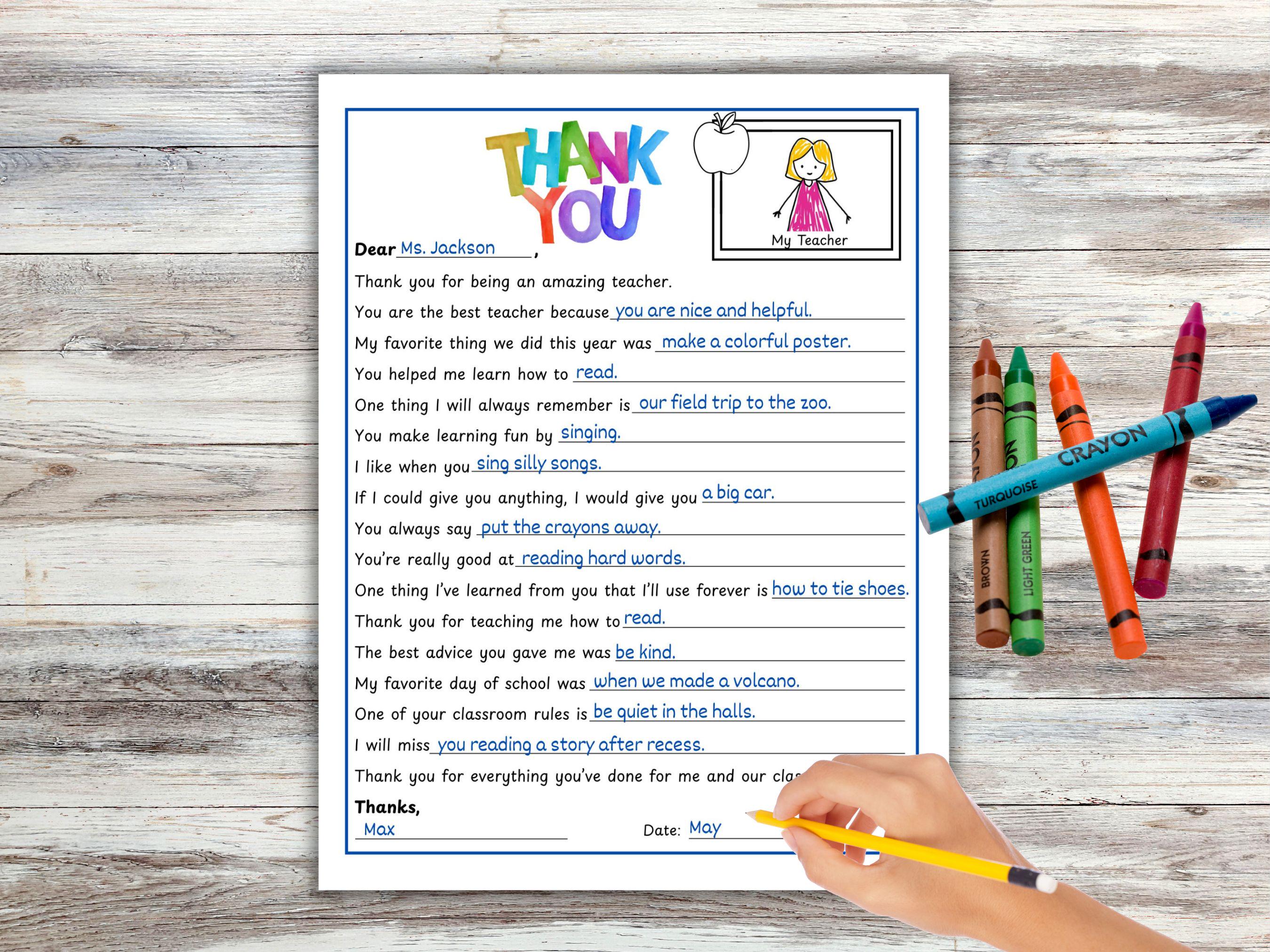 Teacher Appreciation Fill-in Letter: Thank You Gift (PDF) - Etsy