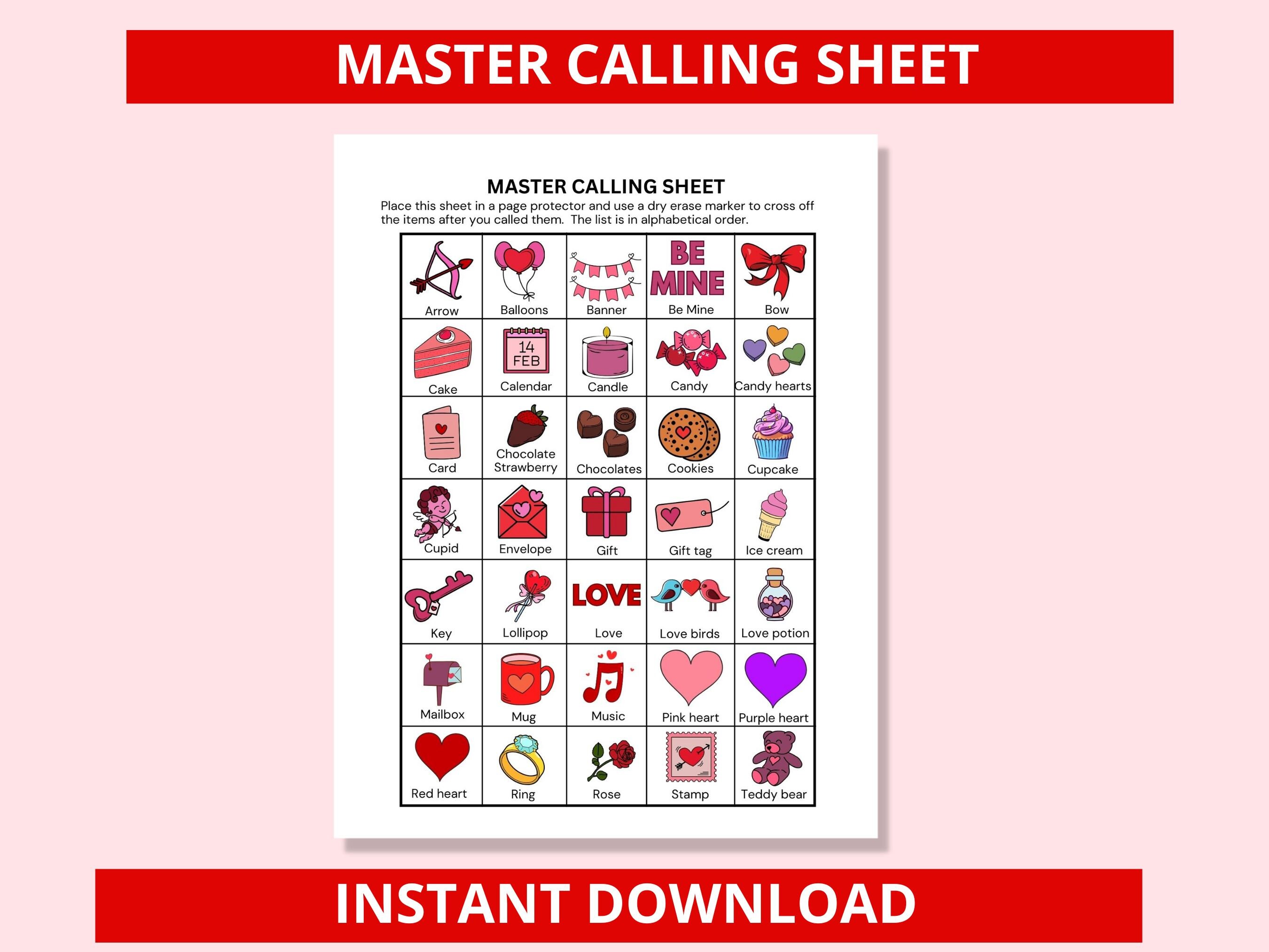 Valentine's Day Bingo Game Printable Valentine Classroom Party Game ...