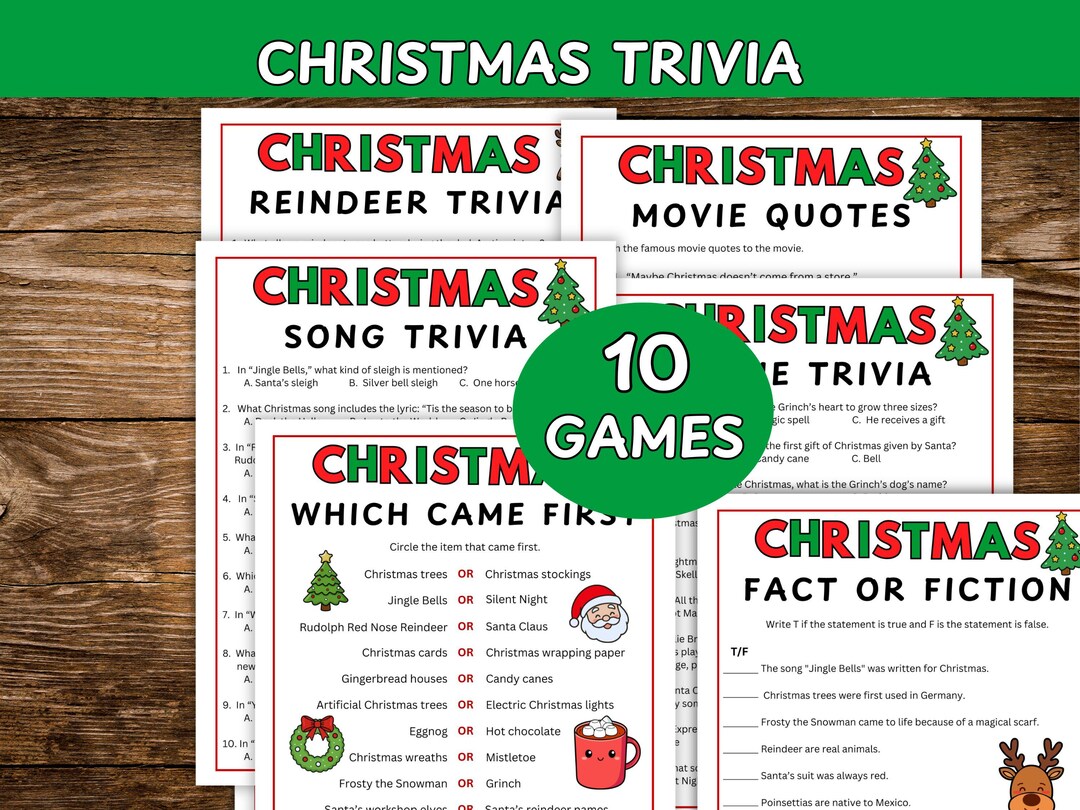 Christmas Trivia Game Bundle, Holiday Party Games for Kids, Families ...