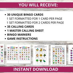 Spring Bingo Game, Printable Springtime Bingo, 30 Spring Bingo Cards ...