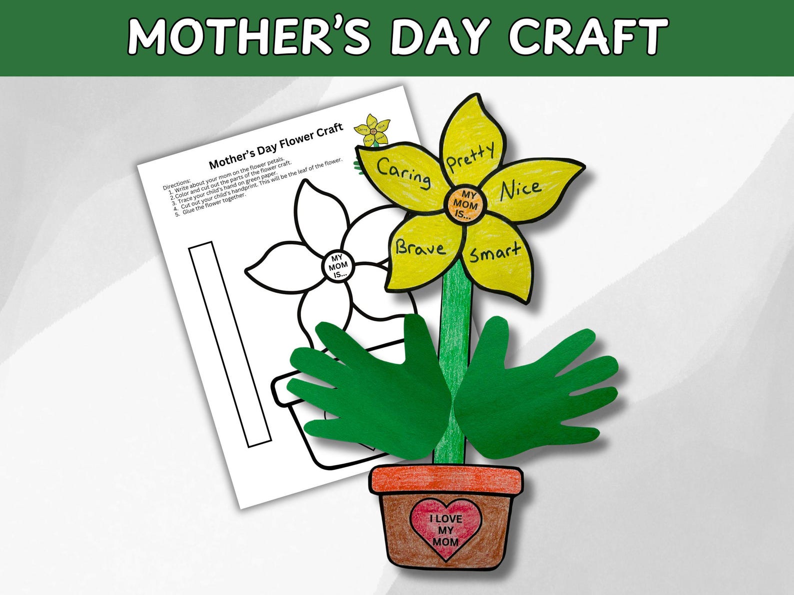 Mother's Day Handprint Flower Craft: Printable Coloring Page (PDF) - Etsy