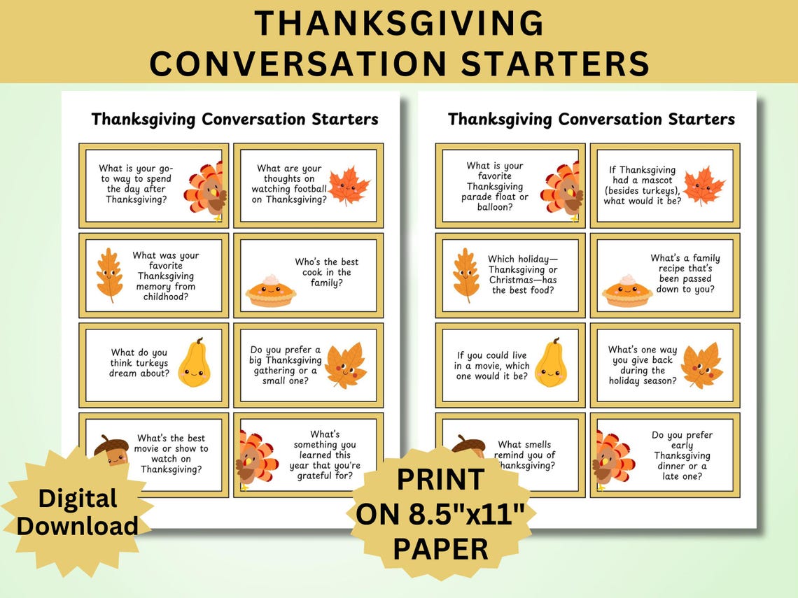 Thanksgiving Conversation Starter Cards: Holiday Dinner Activity (PDF ...