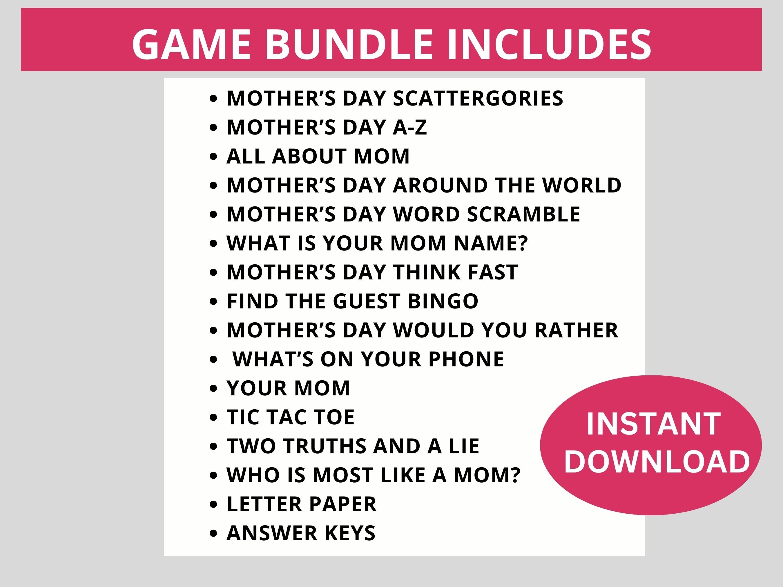 Mother's Day Game Bundle, Printable Mother's Day Party Games, Mother's ...