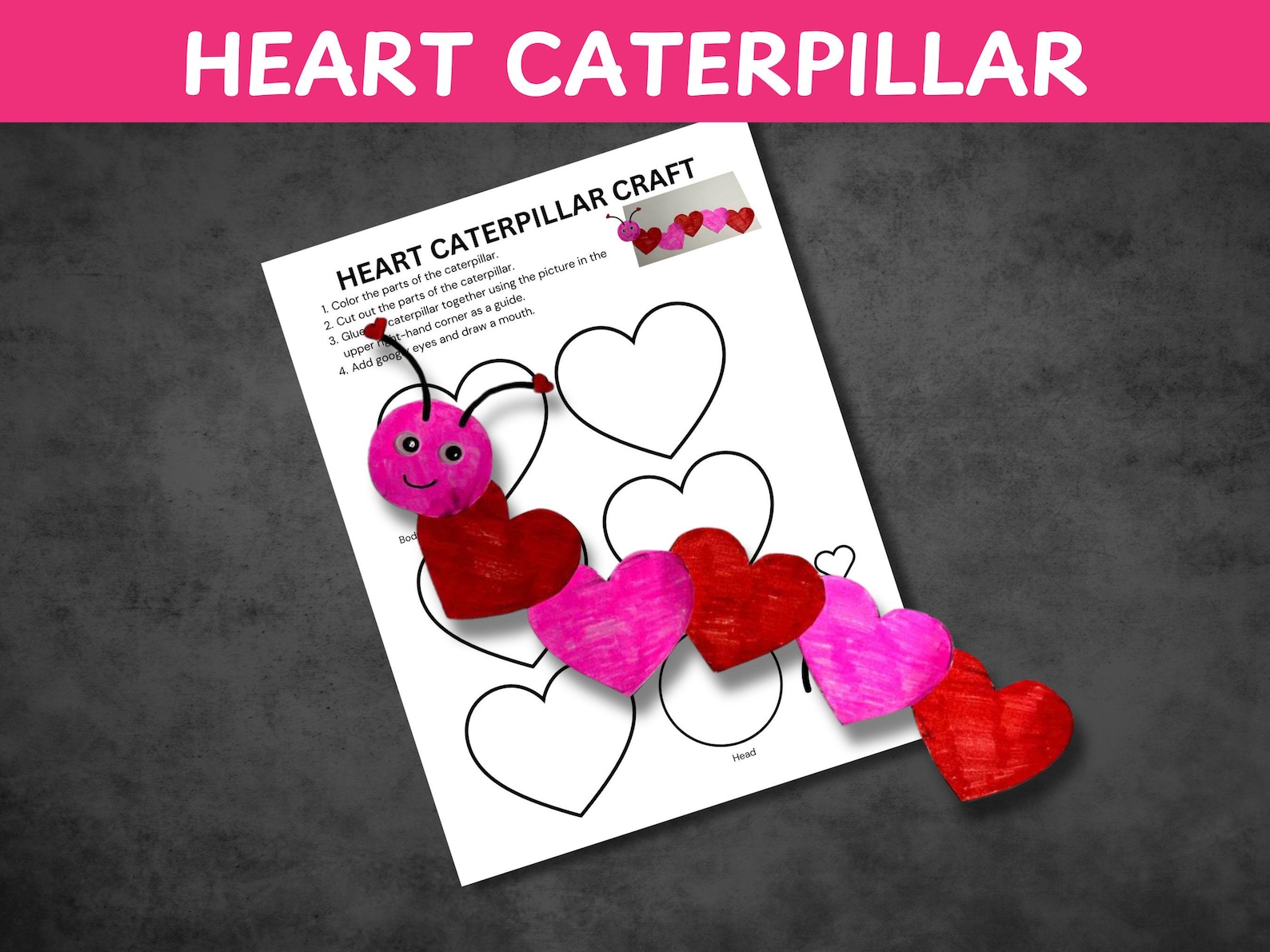 Heart Caterpillar Craft: Valentine's Day Kids Activity (PDF Pattern) - Etsy