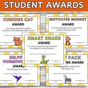 Animal Themed Student Award Certificates: 45 Printable Classroom Awards ...
