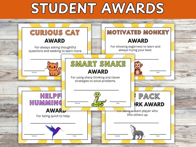 PRINTABLE Student Award Certificates, Animal Themed Student Awards, End ...