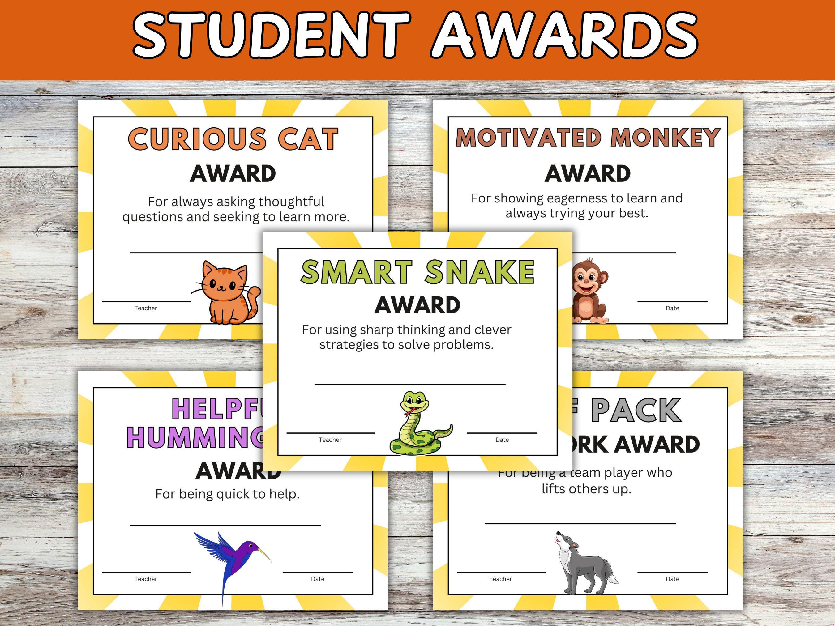 PRINTABLE Student Award Certificates, Animal Themed Student Awards, End ...