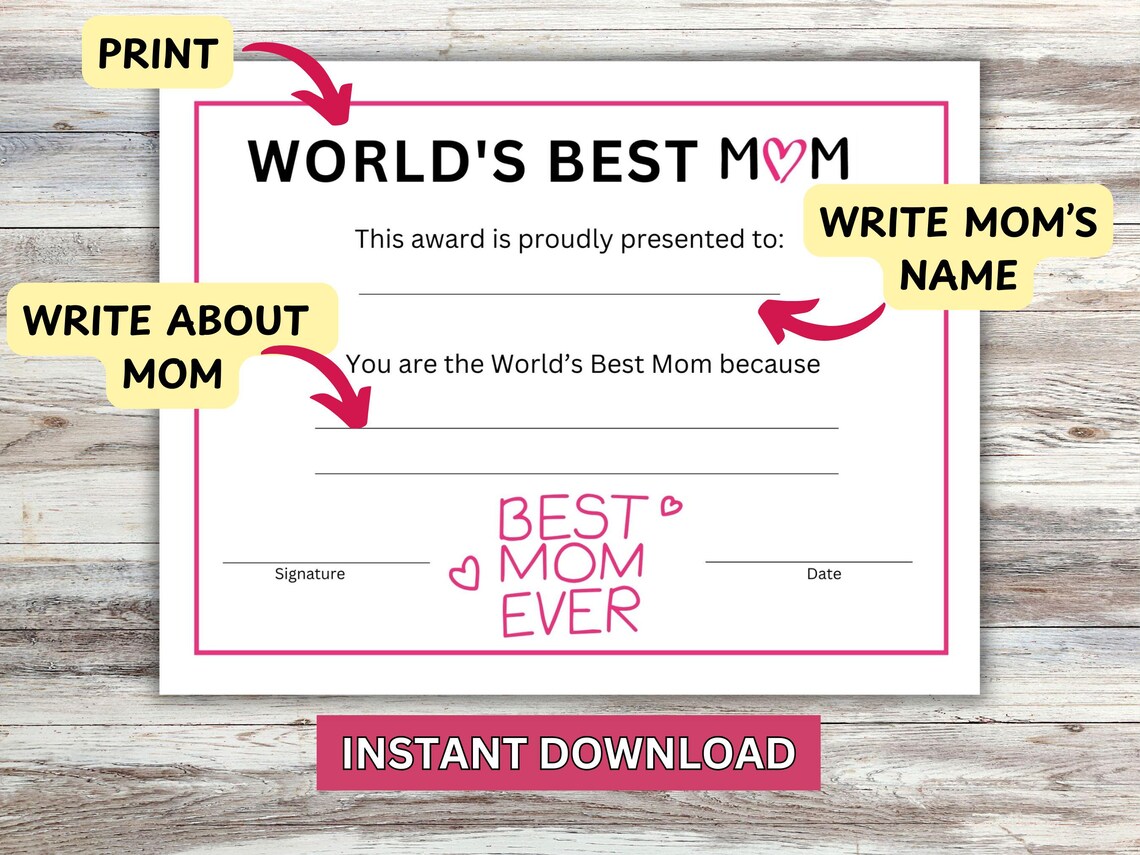 Mother's Day Certificate, Printable World's Best Mom Certificate ...
