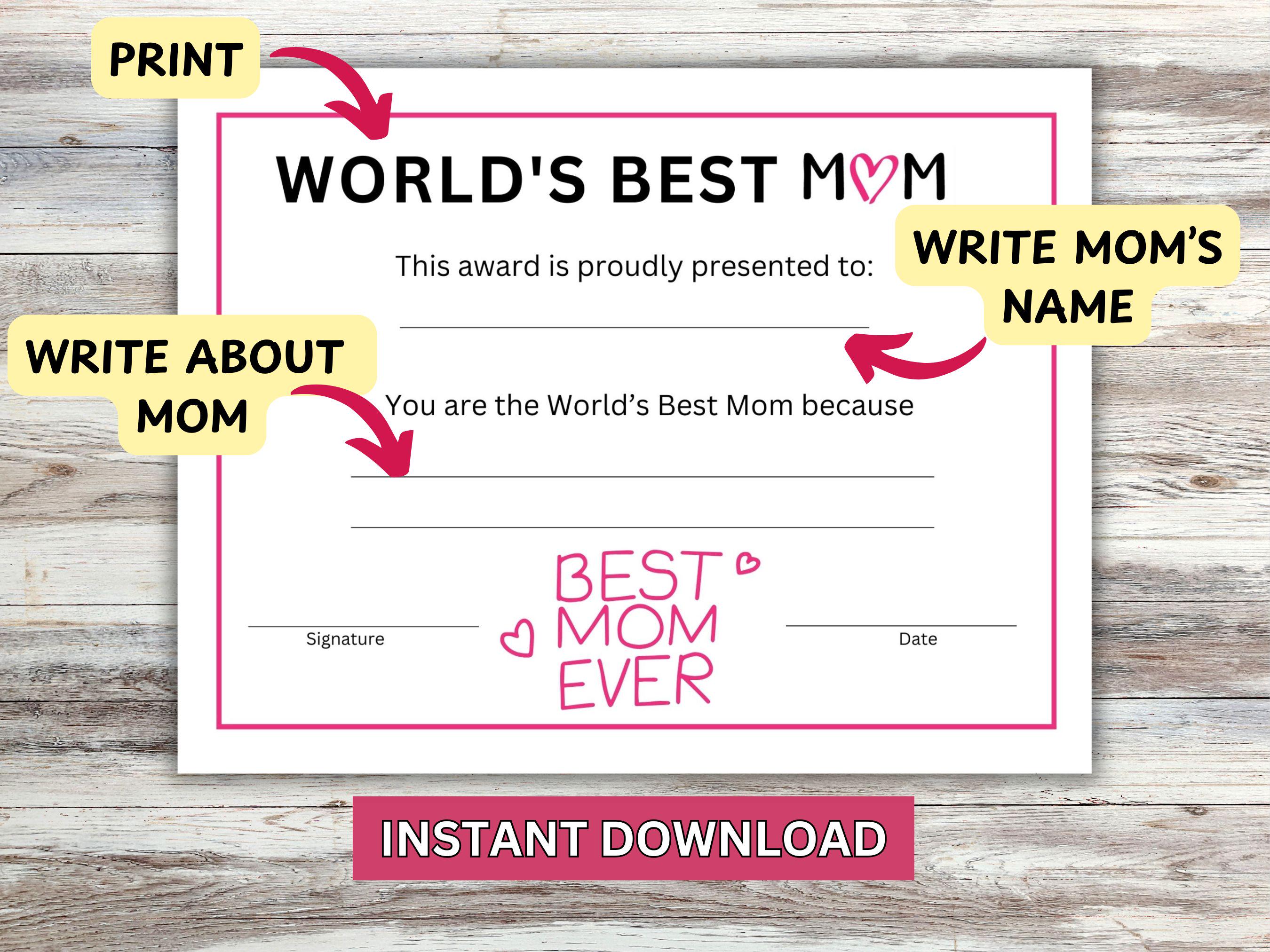 Mother's Day Certificate, Printable World's Best Mom Certificate ...