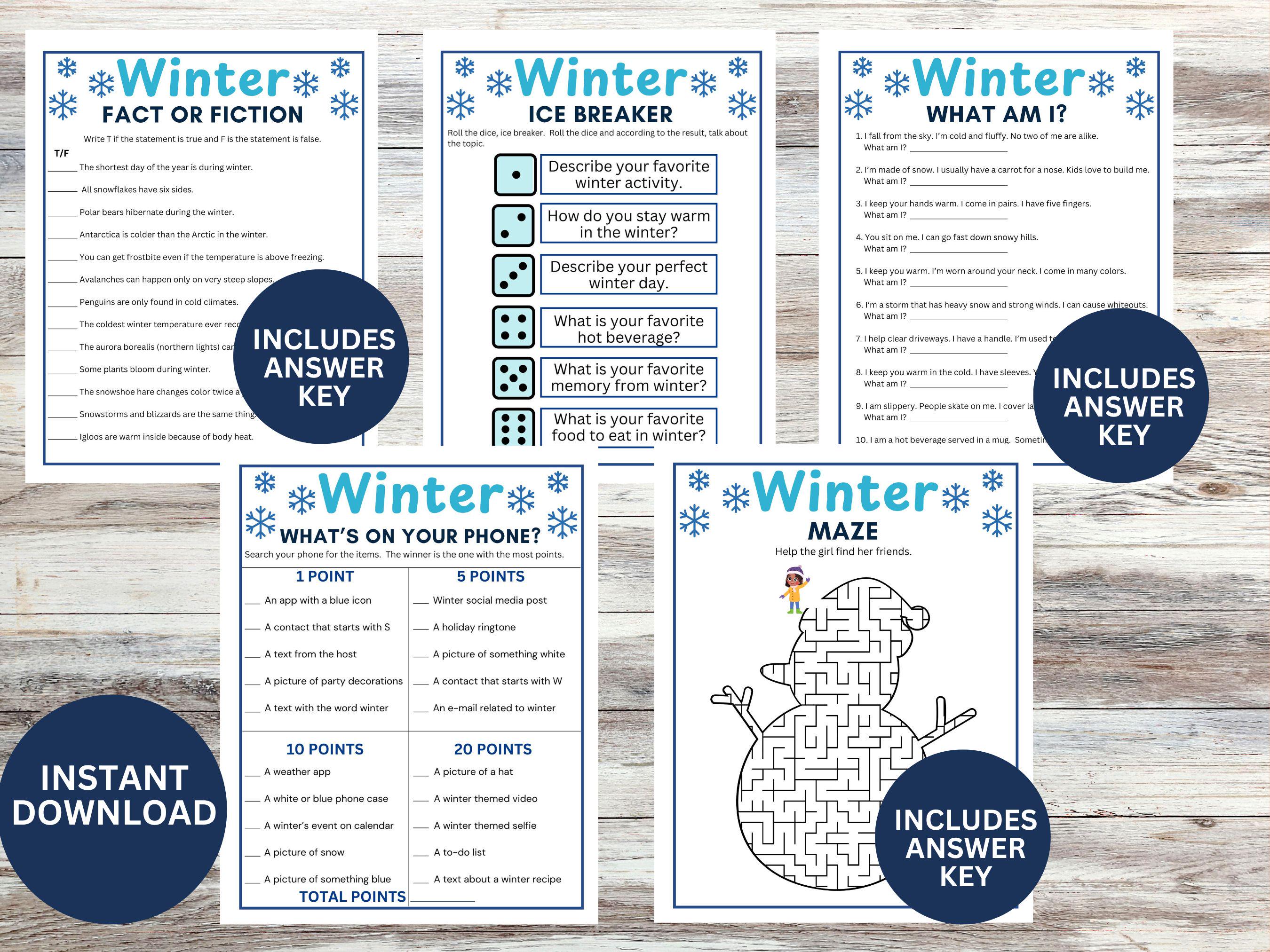 Winter Games Bundle, Printable Winter Party Games, Winter Activities ...