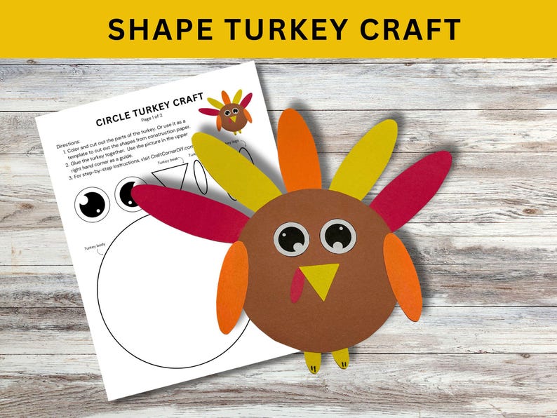 Shape Turkey Craft for Kids, Printable Thanksgiving Craft, Thanksgiving ...