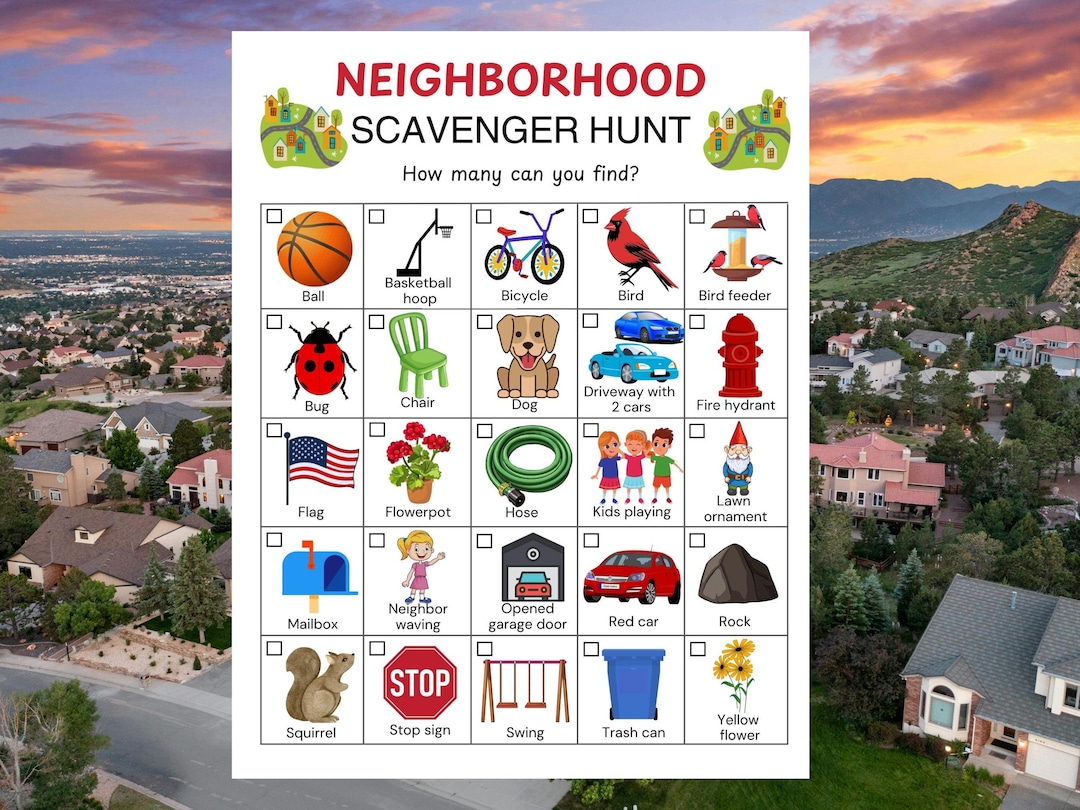 Neighborhood Scavenger Hunt for Kids: Printable Outdoor Activity (PDF ...