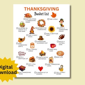 Thanksgiving Bucket List: Family Activity Printable (digital Download ...