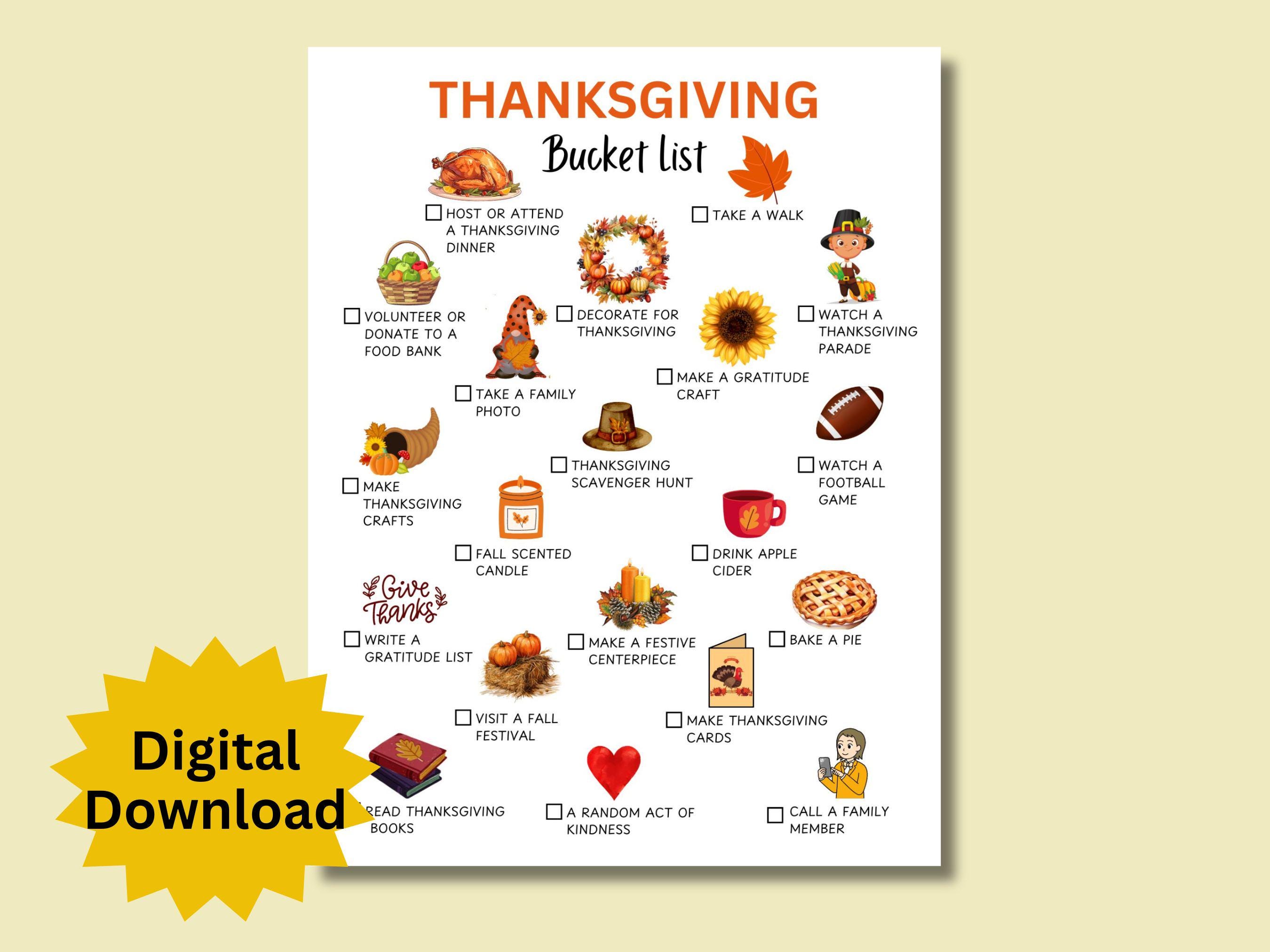Thanksgiving Bucket List: Family Activity Printable (digital Download ...