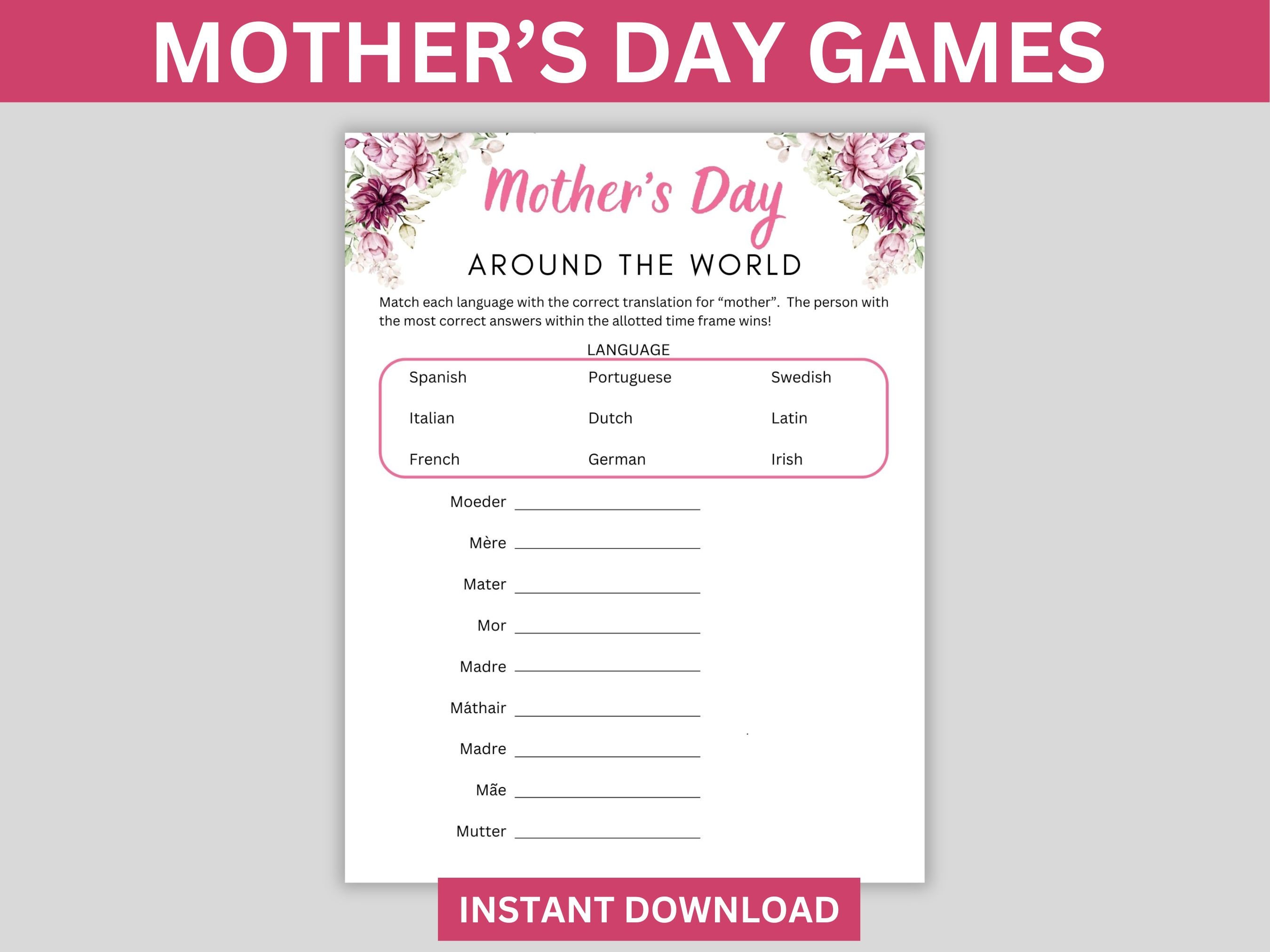 Mother's Day Game Bundle, Printable Mother's Day Games, Mother's Day ...