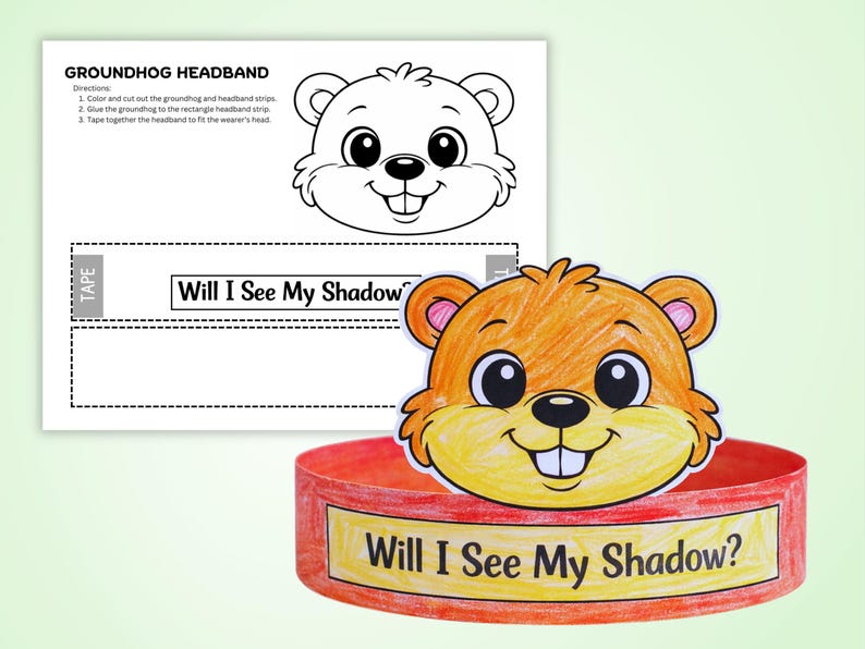 Groundhog Day Headband Craft for Kids, Printable Groundhog Hat ...