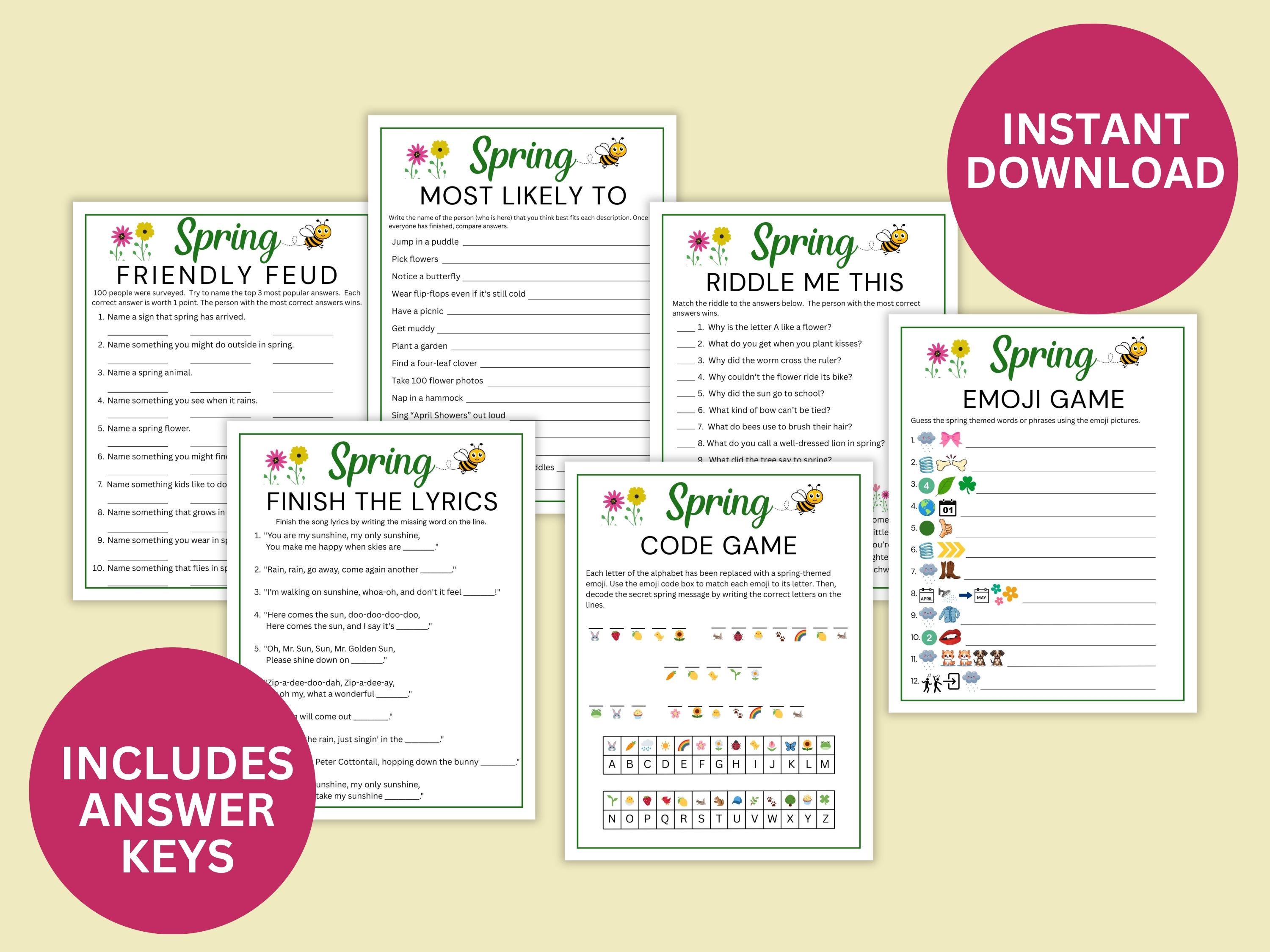 Spring Games Bundle for Kids, Teens, Adults, Party Games, Spring Break ...