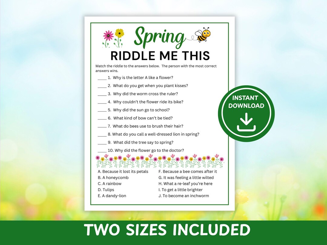 Spring Riddles Game | Brain Teasers for Kids | Classroom Activity ...