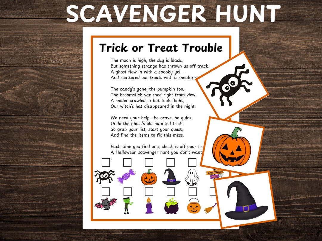 Halloween Scavenger Hunt: Printable Picture Cards, Kids' Party Game ...