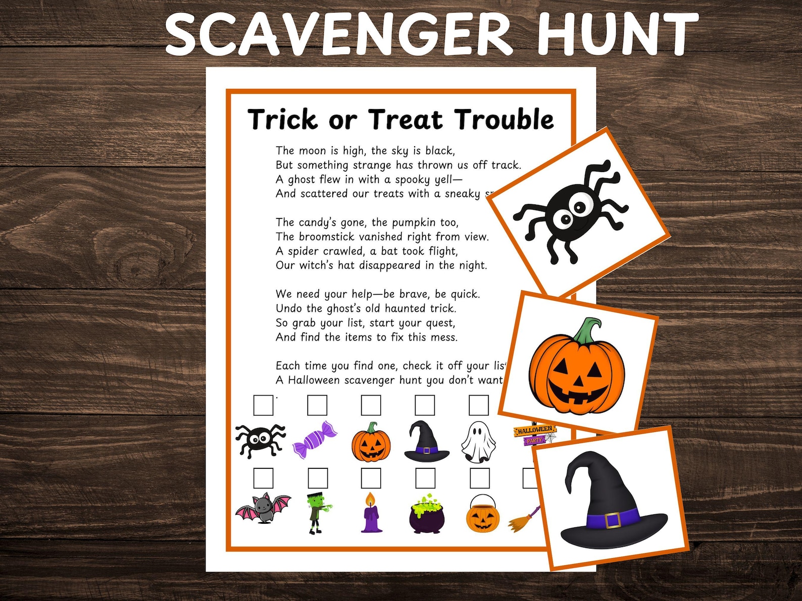 Halloween Scavenger Hunt: Printable Picture Cards, Kids' Party Game ...