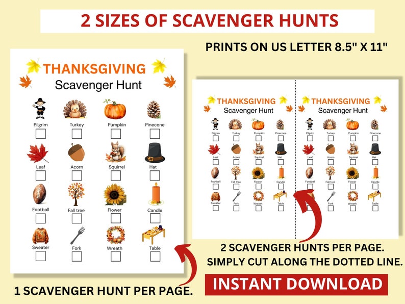 Thanksgiving Scavenger Hunt Printable Thanksgiving Game Picture Cards ...