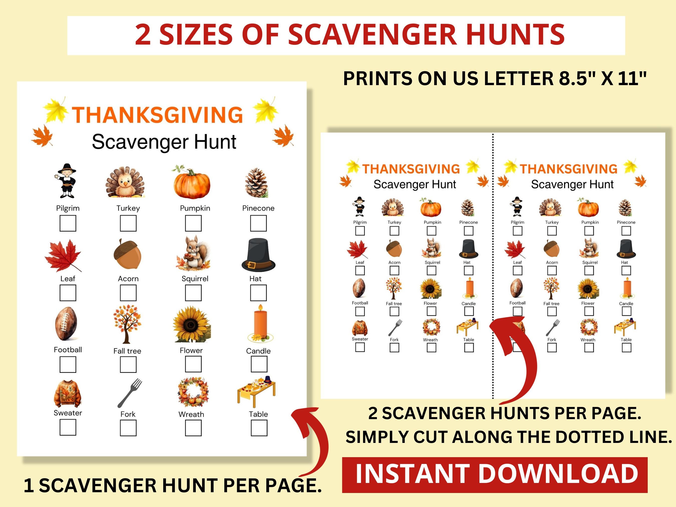 Thanksgiving Scavenger Hunt Printable Thanksgiving Game Picture Cards ...