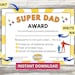 World's Best Dad Certificate, Super Dad Award, Father's Day Certificate ...