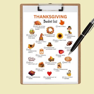 Thanksgiving Bucket List: Family Activity Printable (digital Download ...