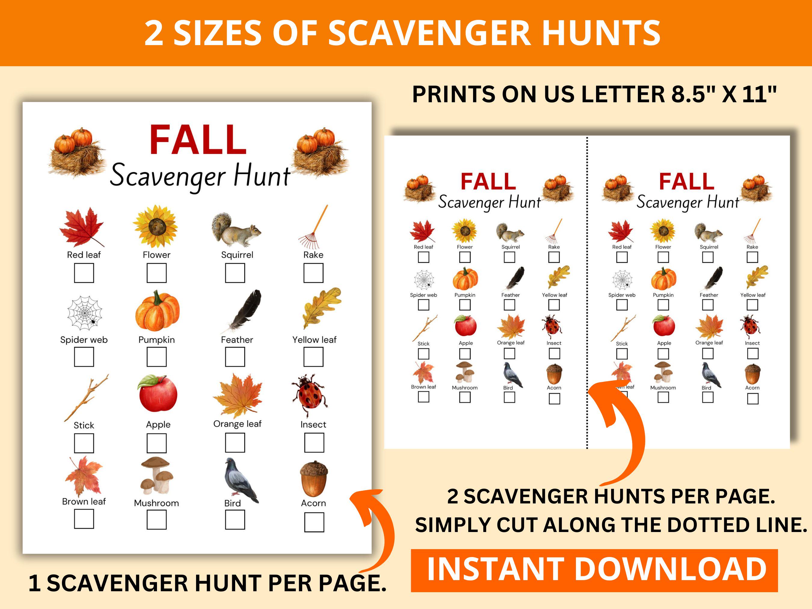 Fall Scavenger Hunt, Autumn Scavenger Hunt, Printable Fall Scavenger ...