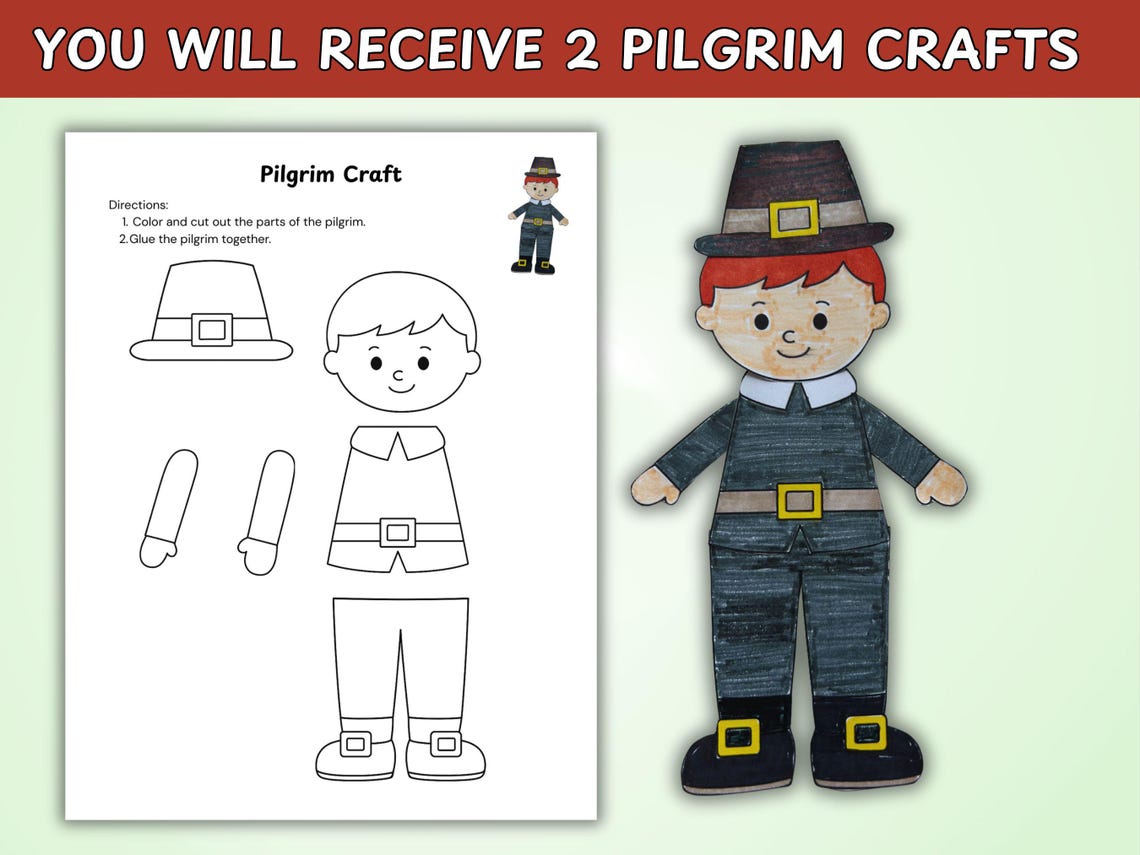 Pilgrim Craft for Kids: Printable Thanksgiving Activity - Etsy