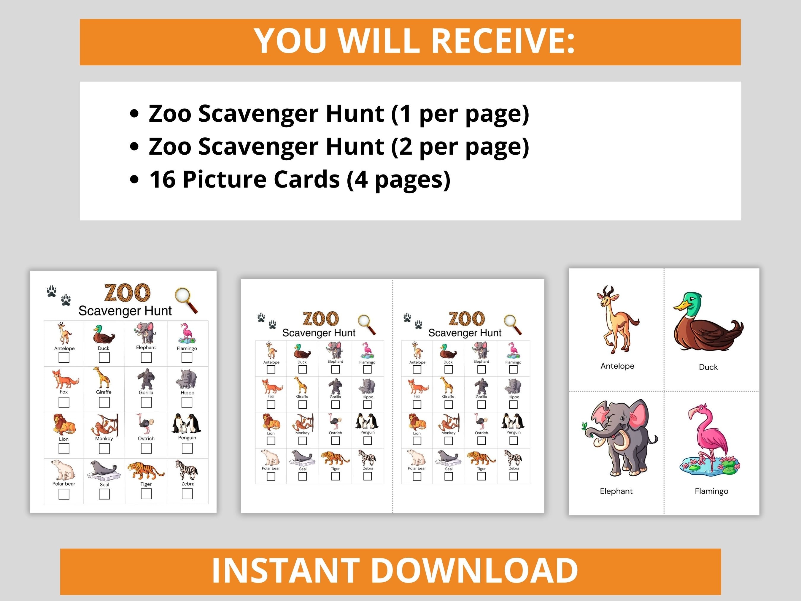 Zoo Scavenger Hunt, Printable Zoo Treasure Hunt, Animal Scavenger Hunt ...