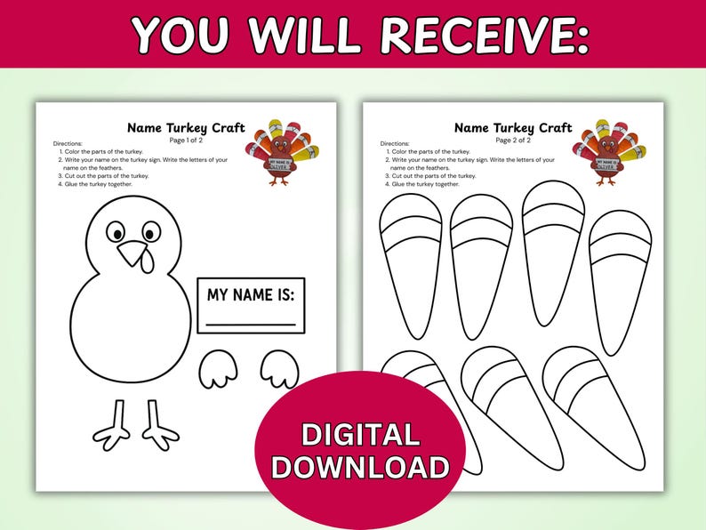 Printable Name Turkey Craft for Kids, Thanksgiving Activity, Turkey ...