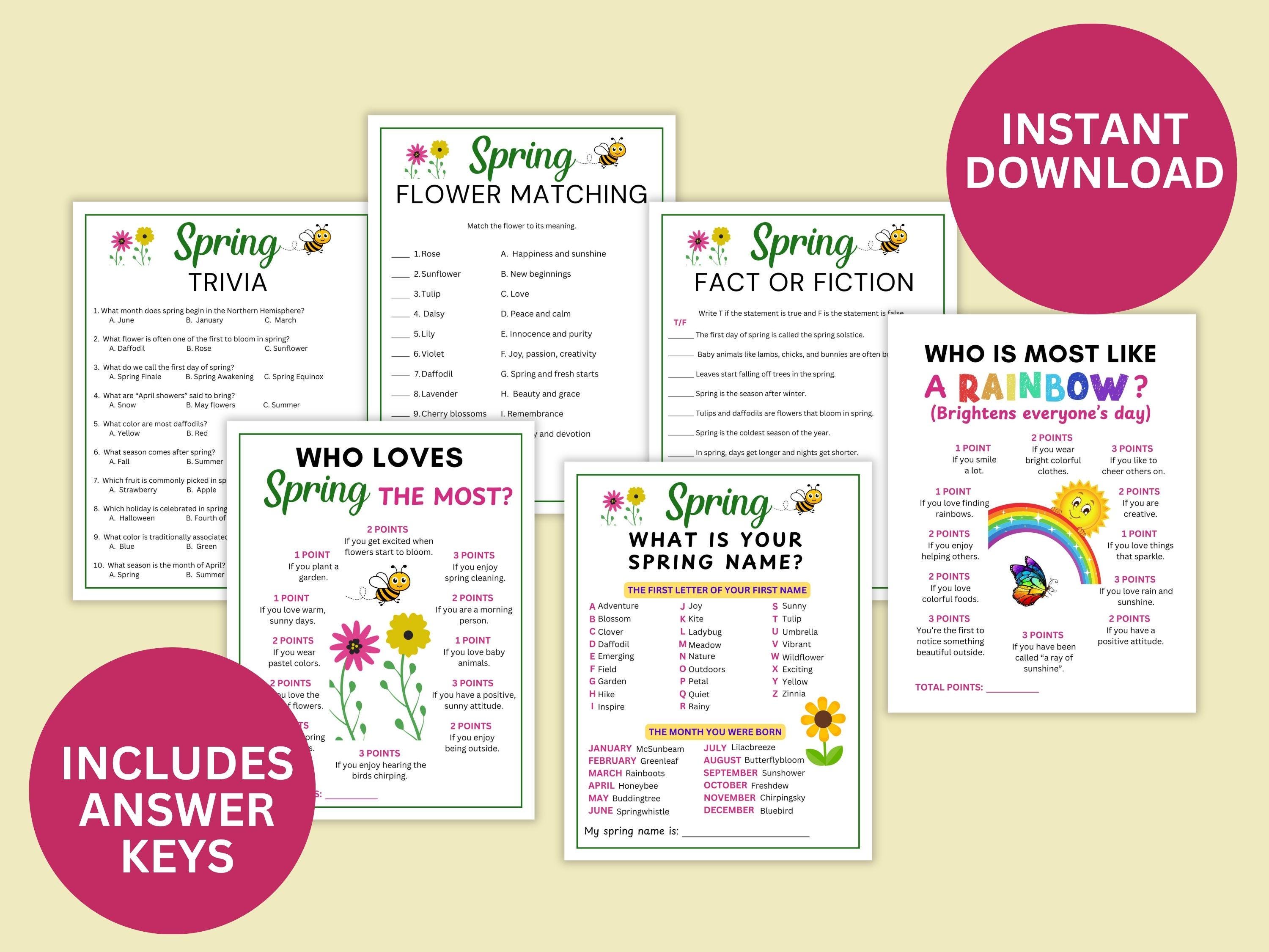 Spring Games Bundle for Kids, Teens, Adults, Party Games, Spring Break ...