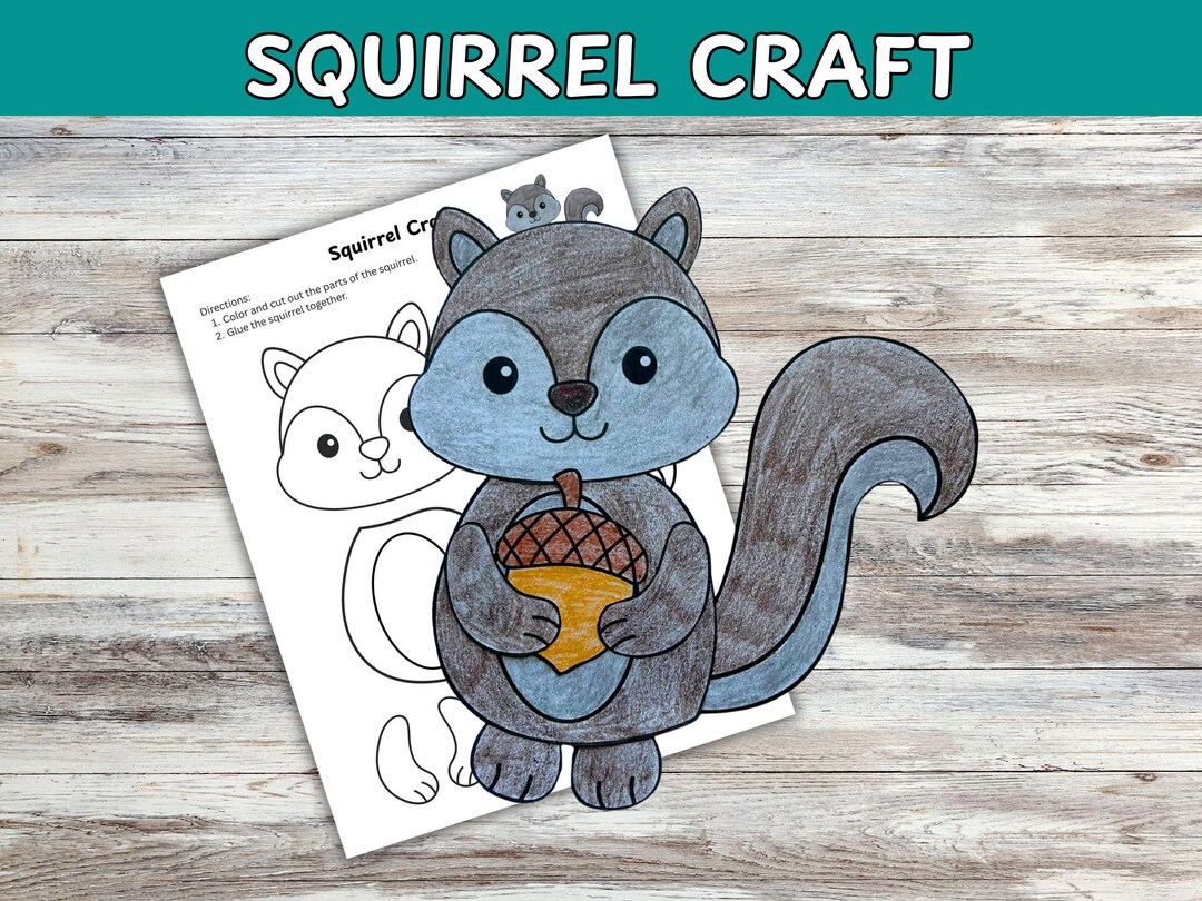Squirrel Craft for Kids, Fall Activity, Autumn Coloring, - Etsy