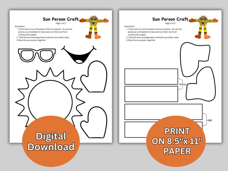 Sun Person Craft: Printable Summer Activity for Kids (PDF Download) - Etsy