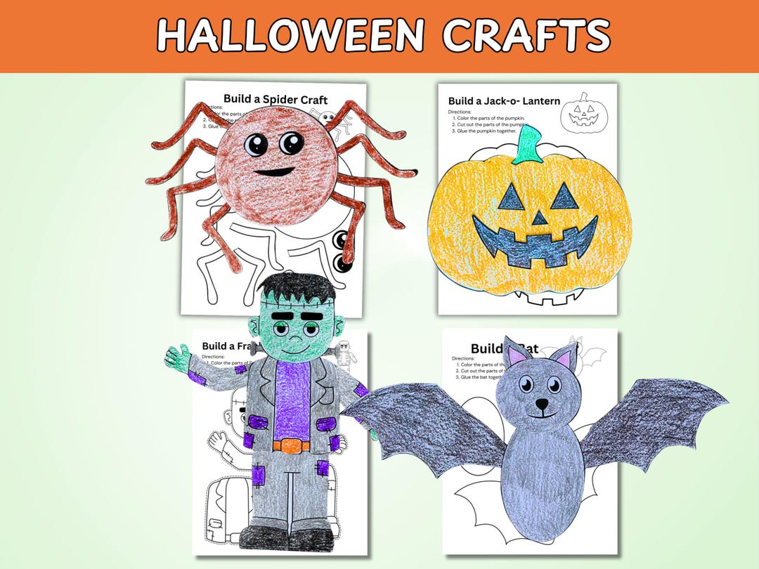 Printable Halloween Crafts Bundle: Bat, Pumpkin, Spider, Frankenstein ...