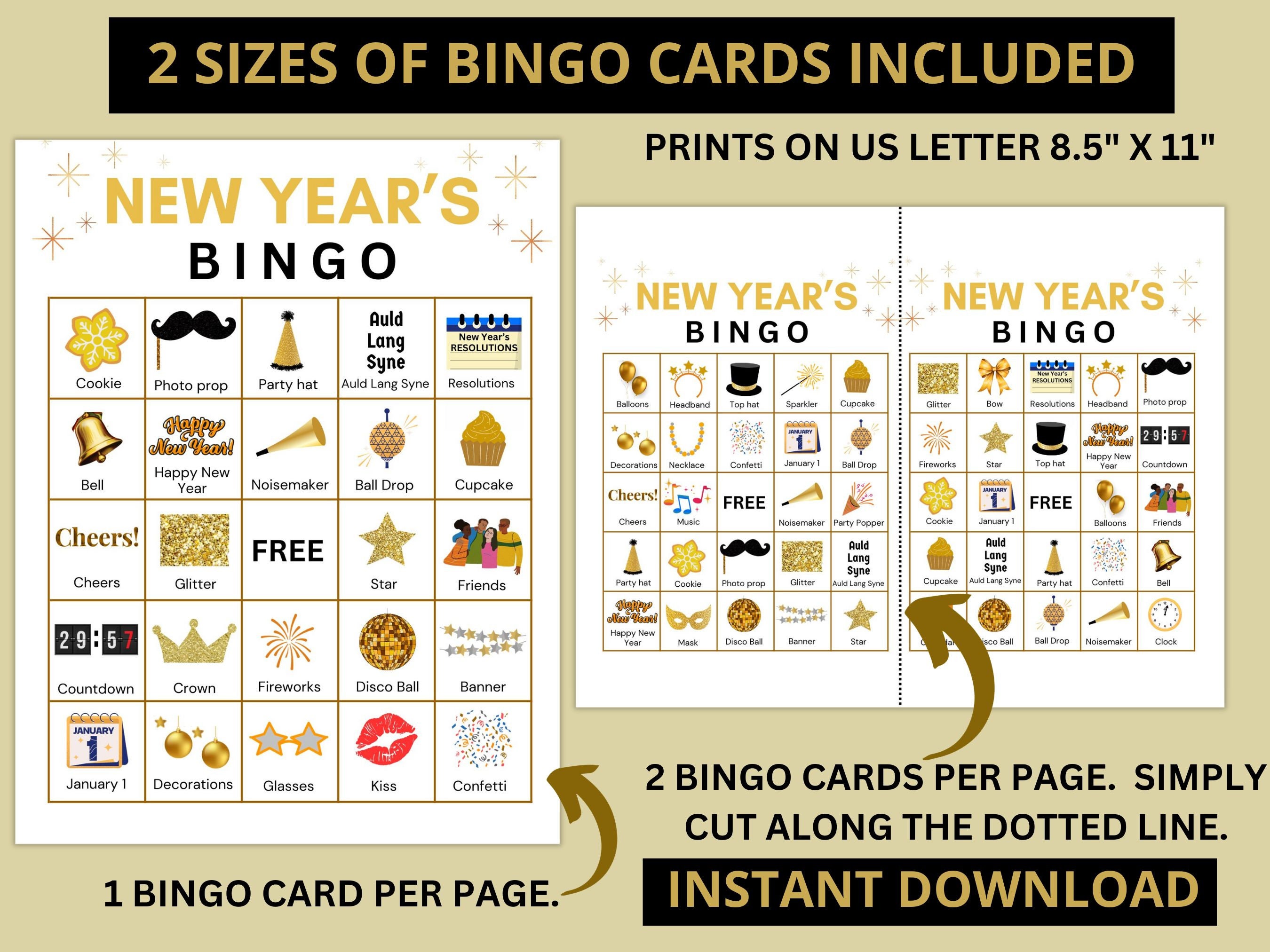 New Year's Eve Bingo Game Printable New Years Bingo Family New Year's ...