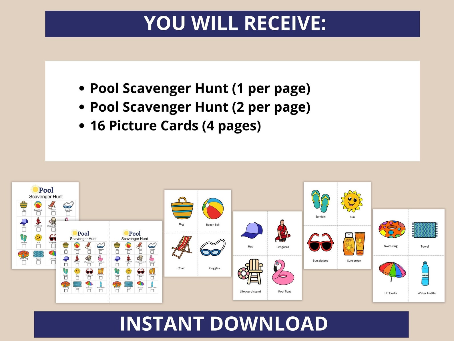 Pool Scavenger Hunt, Summer Scavenger Hunt, Printable Pool Party ...