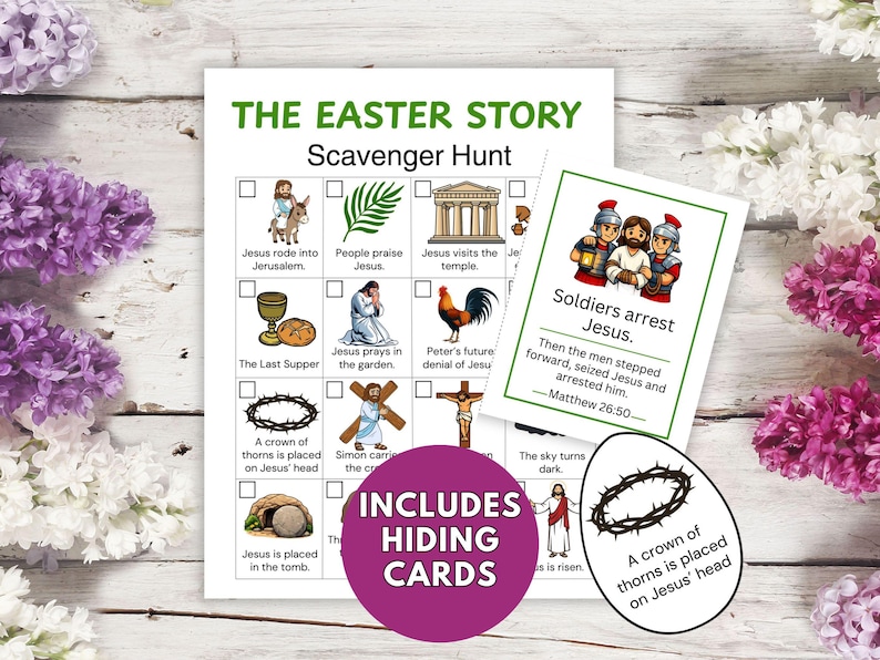 Easter Story Scavenger Hunt for Kids, Bible Story Cards, Resurrection ...