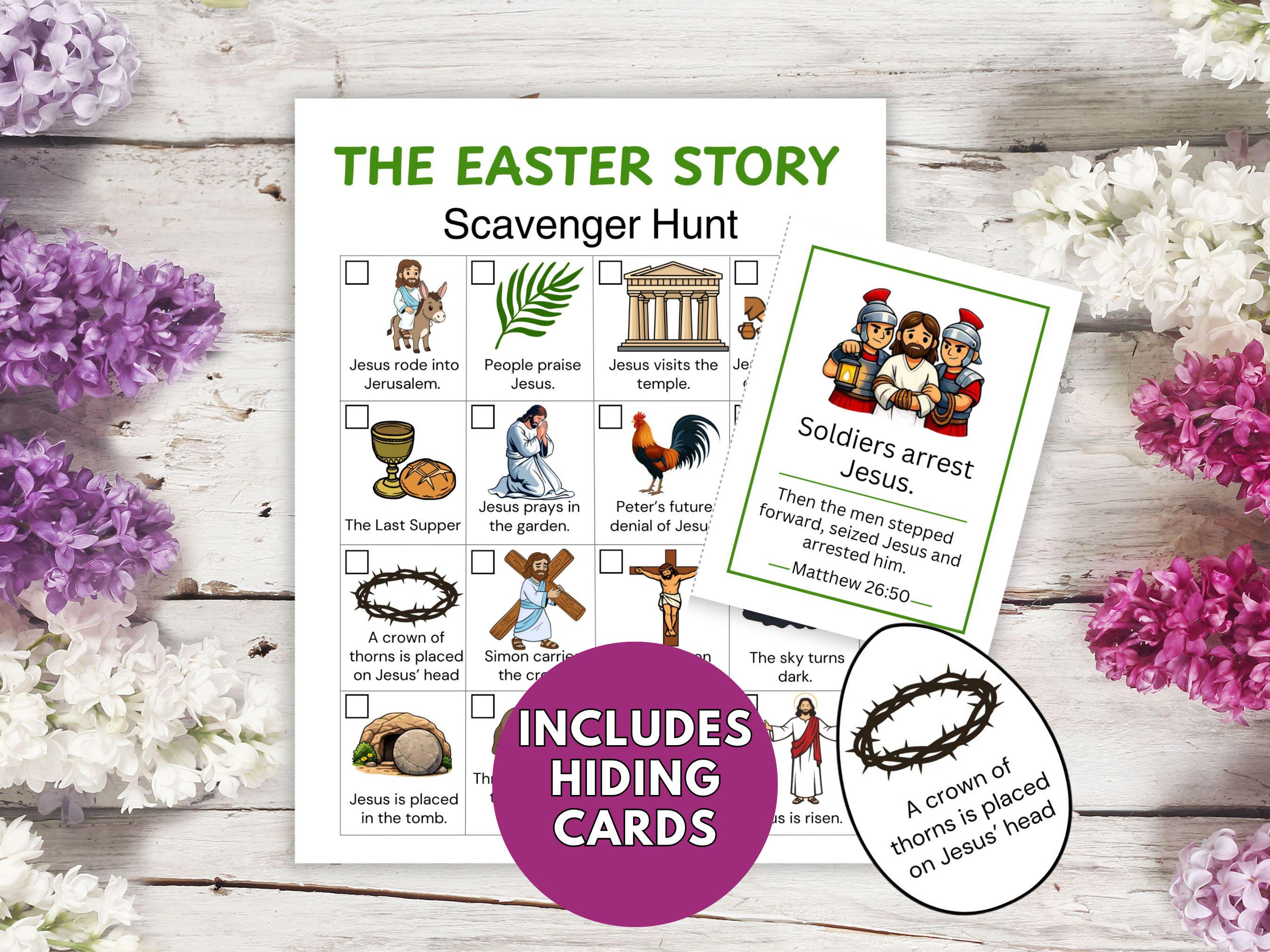 Easter Story Scavenger Hunt for Kids, Bible Story Cards, Resurrection ...