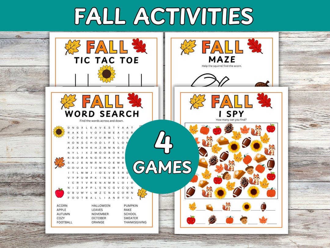 Printable Fall Activities for Kids, Word Search, I Spy, Maze, Tic Tac ...