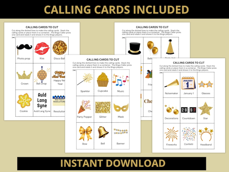 New Year's Eve Bingo Game, Printable New Years Bingo Game, Family New ...