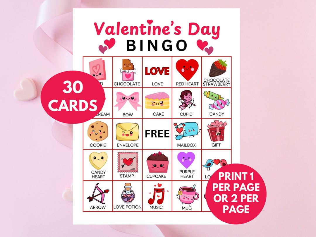 Valentine's Day Bingo Game: 30 Printable Cards (PDF) - Etsy