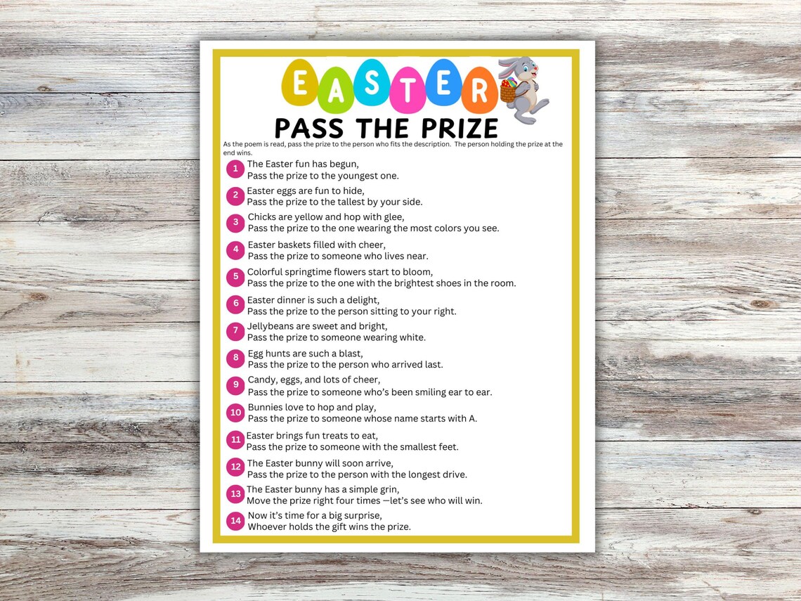Printable Easter Pass the Prize Game: Family Party Activity (digital ...