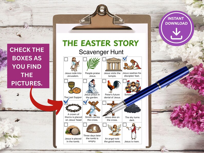 Easter Story Scavenger Hunt for Kids, Bible Story Cards, Resurrection ...